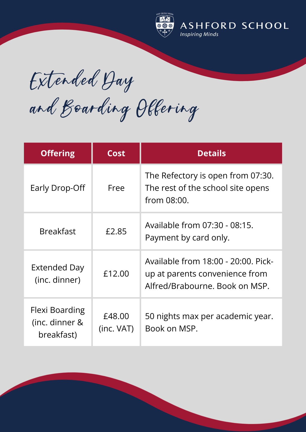 Extended Day and Boarding Offering - Ashford School